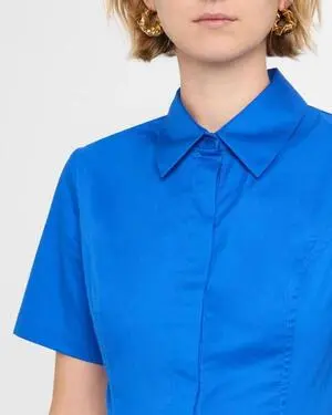 Evi Grintela Nicole Side-slit Cotton Maxi Shirtdress - Blue