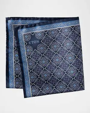 Eton Medallion Silk Pocket Square Dark Blue