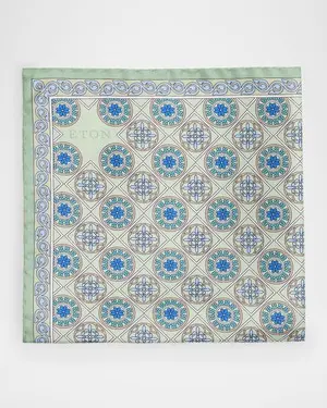 Eton Medallion Silk Pocket Square Light Green