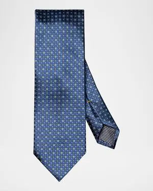 Eton Micro-square Woven Silk Neck Tie - Med Blue