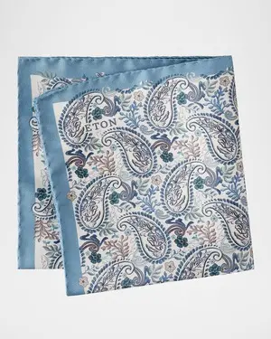 Eton Paisley Silk Pocket Square Med Blue