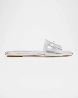 STUART WEITZMAN Jasmine Metallic Cutout Slide Sandals - Silver