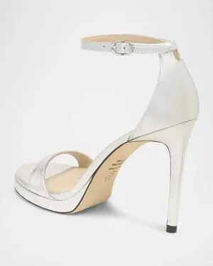 STUART WEITZMAN Nudist Metallic Platform Sandals - Silver