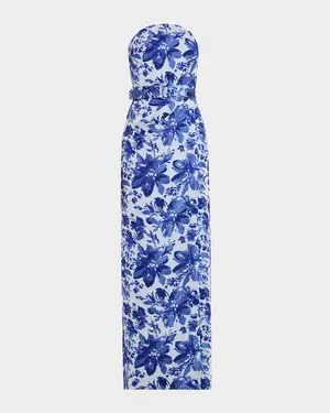 Aidan Mattox Strapless Metallic Floral Jacquard Column Gown - Rich Royal