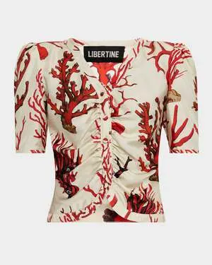 Libertine Monaco Coral-print Silk Top - Cremu
