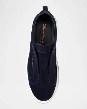 Santoni Suede Low-top Slip-on Sneakers - Blue