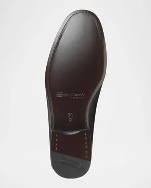 Santoni Paine Whipstitched Leather Loafers - Black