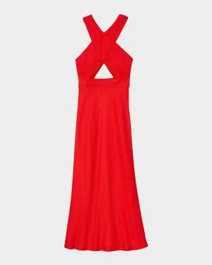 Sandro Valentina Cutout Halter Midi Dress - Red | Editorialist
