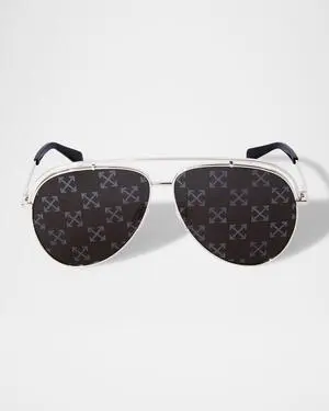 Off-White Winner Arrow-lens Aviator Sunglasses - Silver Logo Silver