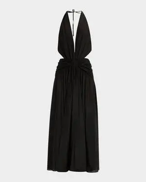 zimmermann black halter dress Zimmermann Black Rhiannon Plunge Halter Maxi Dress main image 1