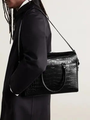 Saint Laurent Croc-effect Leather Briefcase