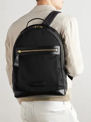 TOM FORD Leather-trimmed Shell Backpack - Black