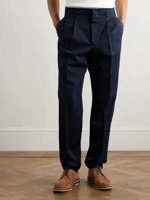 Brunello Cucinelli Tapered Pleated Pinstriped Trousers