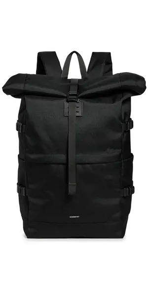 SANDQVIST Icon Large Rolltop Backpack - Black With Black Leather