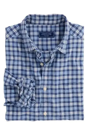 Vineyard Vines Overlook Regular Fit Plaid Cotton Madras Button-up Shirt - Jake Blue