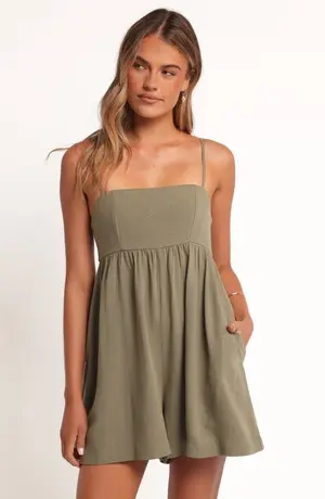 PETAL & PUP Quinley Linen Romper - Olive