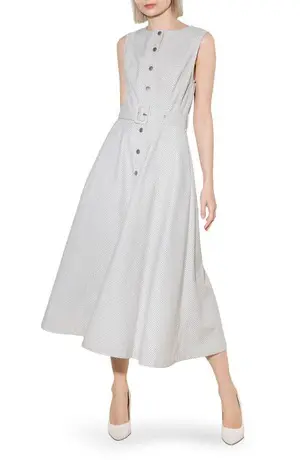 FREEMARKET Pinstripe Belted Midi Shirt Dress