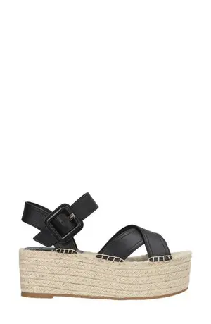 BOSS Espadrille Ankle Strap Platform Wedge Sandal - Black