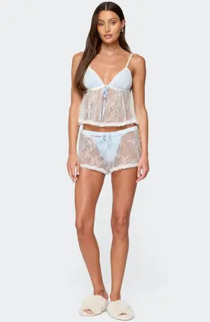 EDIKTED Laina Sheer Lace Shorts