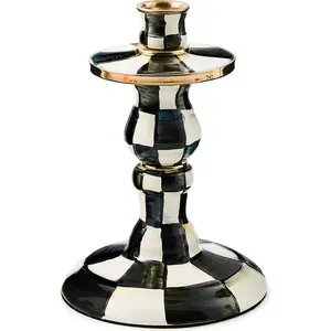 MACKENZIE-CHILDS Courtly Check Short Enameled Steel Candleholder - Black/ White