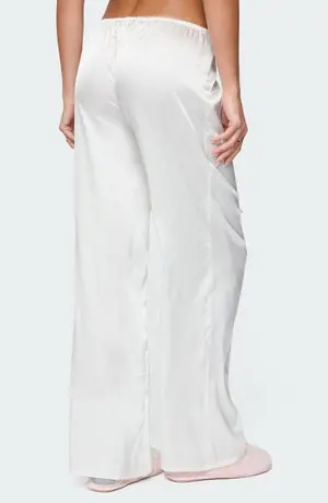EDIKTED Izabella Satin Effect Wide Leg Pants - White