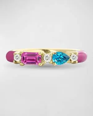 STEVIE WREN Gemstone And Diamond Ring - Dark Pink Enamel
