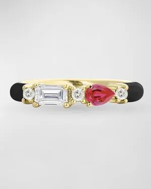 STEVIE WREN Gemstone And Diamond Ring - Yellow Gold, Fuschia Enamel