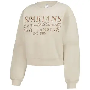 ZOOZATZ Michigan State Spartans Cropped Crewneck Sweatshirt - Sand