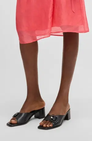 BOSS Leather Block Heel Slide Sandal