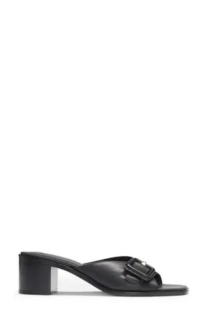 BOSS Leather Block Heel Slide Sandal - Black