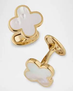 JAN LESLIE 18k Gold Vermeil Mother Of Pearl Clover Cufflinks - White
