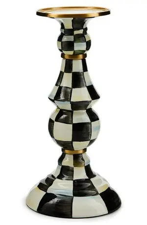 MACKENZIE-CHILDS Courtly Check Large Pillar Candleholder - Black/ White