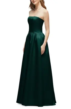 Dessy Collection Strapless Drop Waist Satin Twill Gown - Evergreen