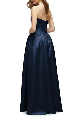Dessy Collection Strapless Drop Waist Satin Twill Gown