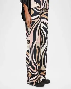 Emilio Pucci Marmo-print Gabardine Stretch Wide-leg Pants - Nero/nude