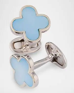 JAN LESLIE 18k Gold Vermeil Mother Of Pearl Clover Cufflinks - Blue