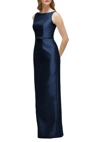 Alfred Sung Sleeveless Satin Twill Column Gown - Midnight