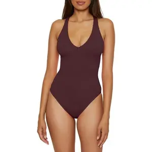 BCA BY REBECCA VIRTUE Ribbed One-Piece Swimsuit Cinnamon