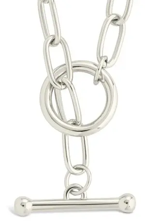 Sterling Forever Ledger Paper Clip Chain Toggle Necklace
