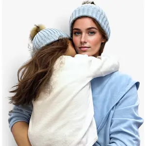 ACCOUCHEE Mom And Me Beanie Set - Baby Blue
