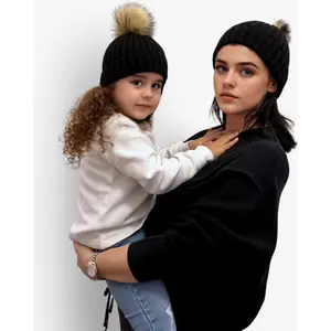ACCOUCHEE Mom And Me Beanie Set - Black