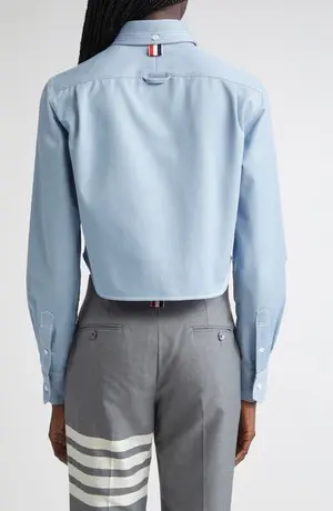 Thom Browne Classic Denim Cropped Button-down Shirt - Light Blue