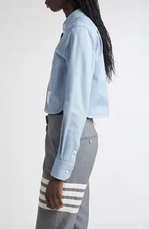 Thom Browne Classic Denim Cropped Button-down Shirt - Light Blue