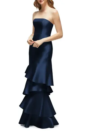 Dessy Collection Strapless Tiered Satin Twill Gown - Midnight