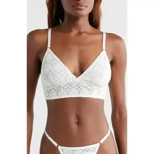 KILO BRAVA Metallic Geometric Lace Longline Bralette - Shell White