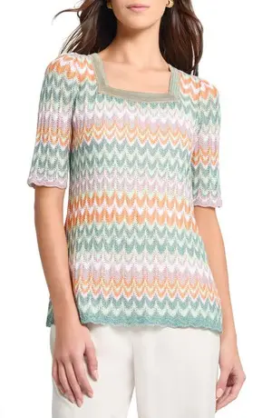 Misook Pointelle Zigzag Knit Tunic - Green/mult
