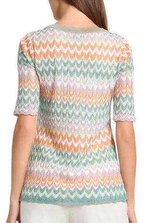 Misook Pointelle Zigzag Knit Tunic - Green/mult