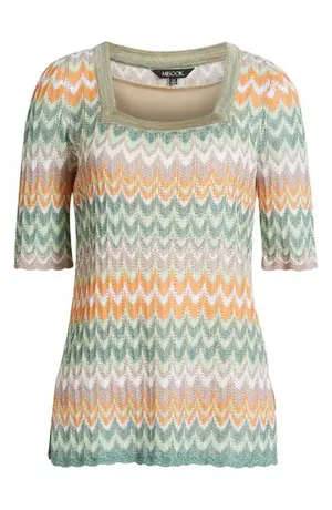 Misook Pointelle Zigzag Knit Tunic - Green/mult