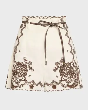 ZIMMERMANN Ascension Embroidered Linen Shorts
