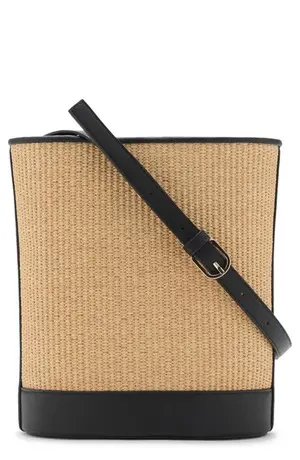 Mango Raffia Bucket Bag - Black